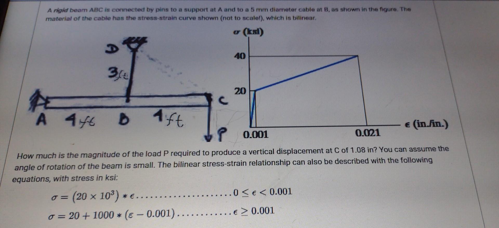 Solved A rigid beam ABC is connected by pins to a support at | Chegg.com