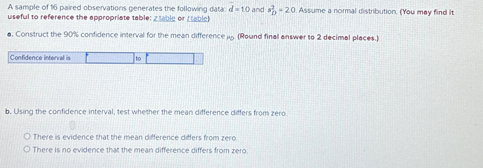 Solved A sample of 16 paired observations generates the | Chegg.com
