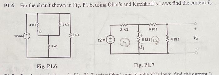 Solved P1.6 For the circuit shown in Fig. P1.6, using Ohm's | Chegg.com