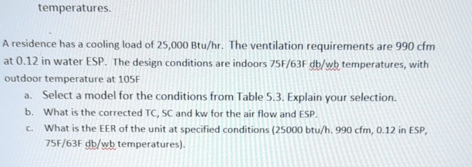 Solved temperatures.A residence has a cooling load of | Chegg.com