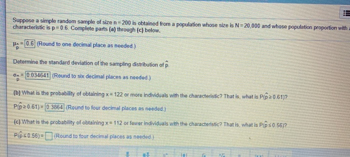 Solved Suppose a simple random sample of size n-200 is | Chegg.com