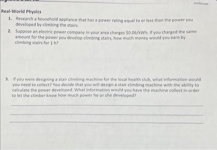 Solved continued Real-World Physics 1. Research a household | Chegg.com