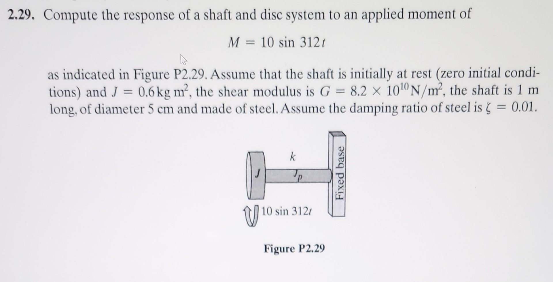 Solved 29. Compute the response of a shaft and disc system | Chegg.com