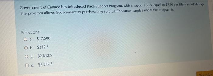 Solved Government of Canada has introduced Price Support | Chegg.com