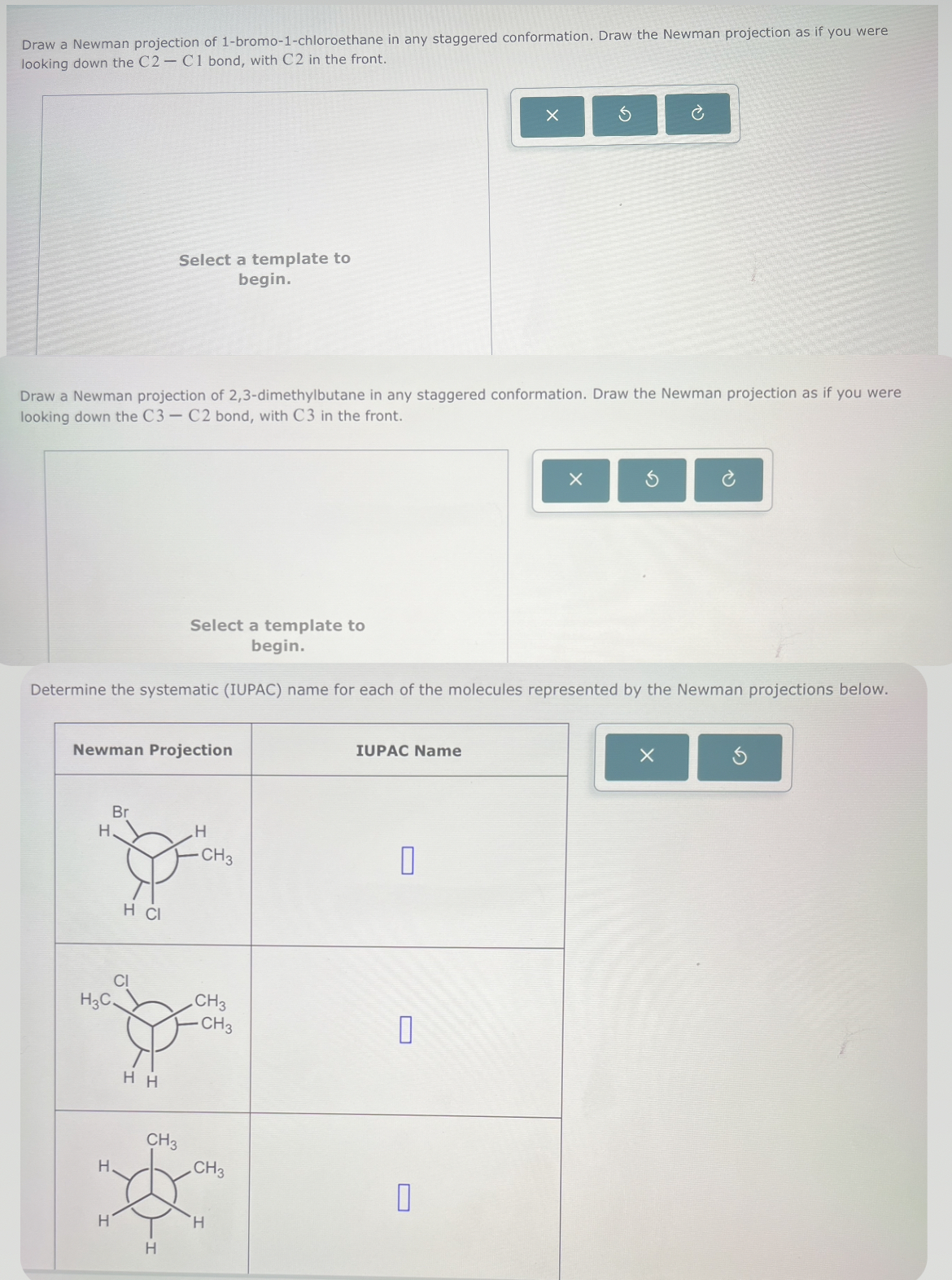 Solved Draw a Newman projection of 1-bromo-1-chloroethane in | Chegg.com