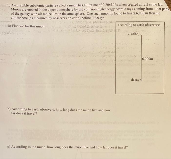 Solved 5.) An unstable subatomic particle called a muon has | Chegg.com