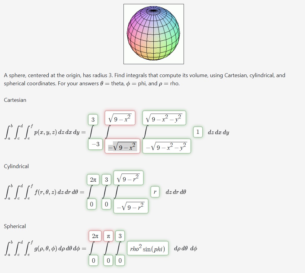 Solved A sphere, centered at the origin, has radius 3. ﻿Find | Chegg.com