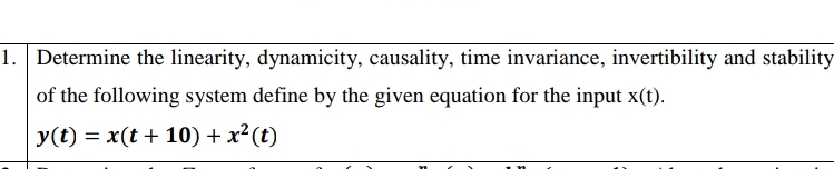 Determine the linearity, dynamicity, causality, time | Chegg.com