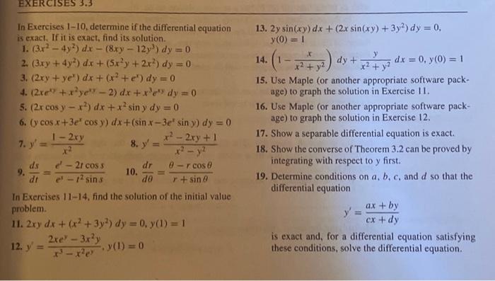 In Exercises 1-10, determine if the differential | Chegg.com