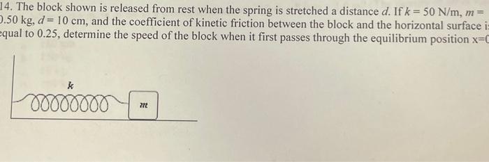 Solved 14. The block shown is released from rest when the | Chegg.com