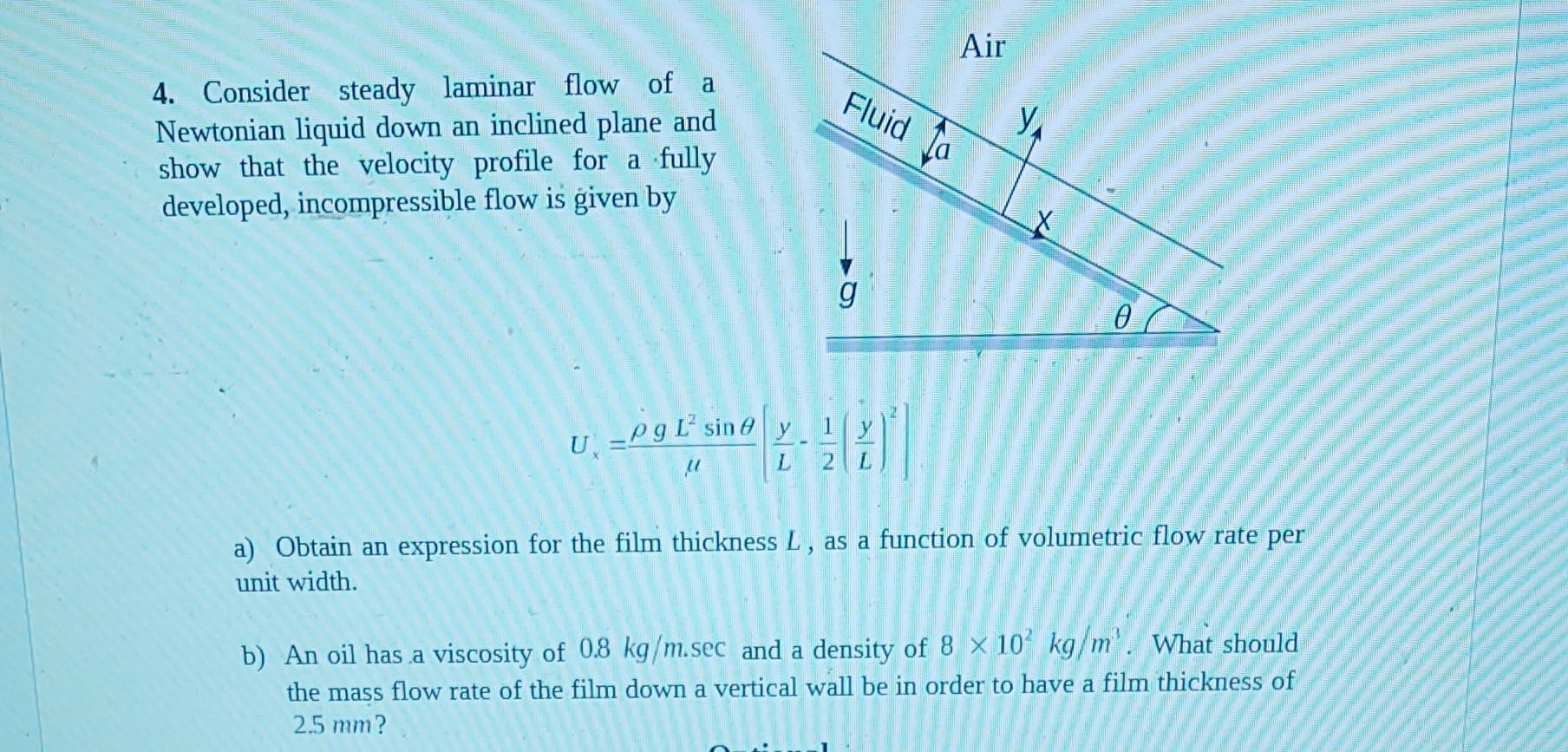 Solved 4. Consider steady laminar flow of a Newtonian liquid | Chegg.com