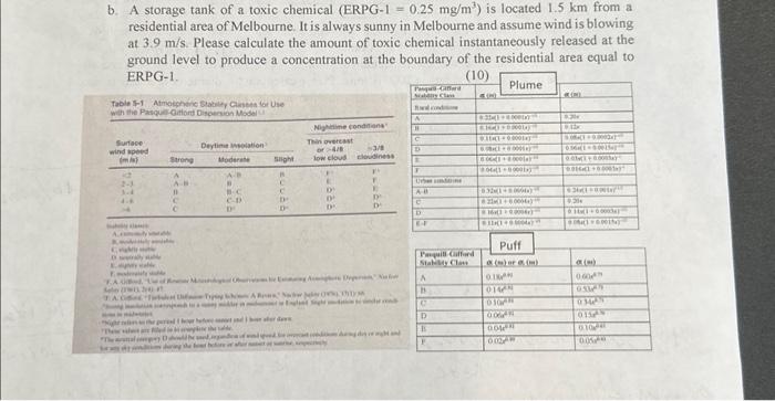 b. A storage tank of a toxic chemical (ERPG-1 | Chegg.com