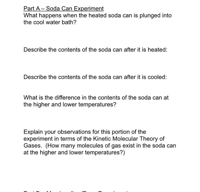 Solved Part A-Soda Can Experiment What happens when the | Chegg.com
