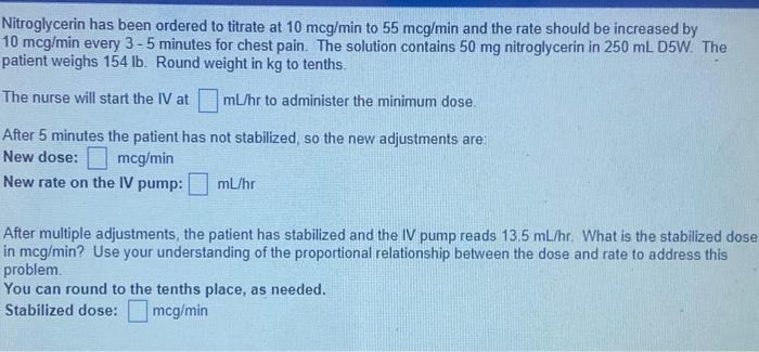 Solved Nitroglycerin has been ordered to titrate at \\( 10 | Chegg.com