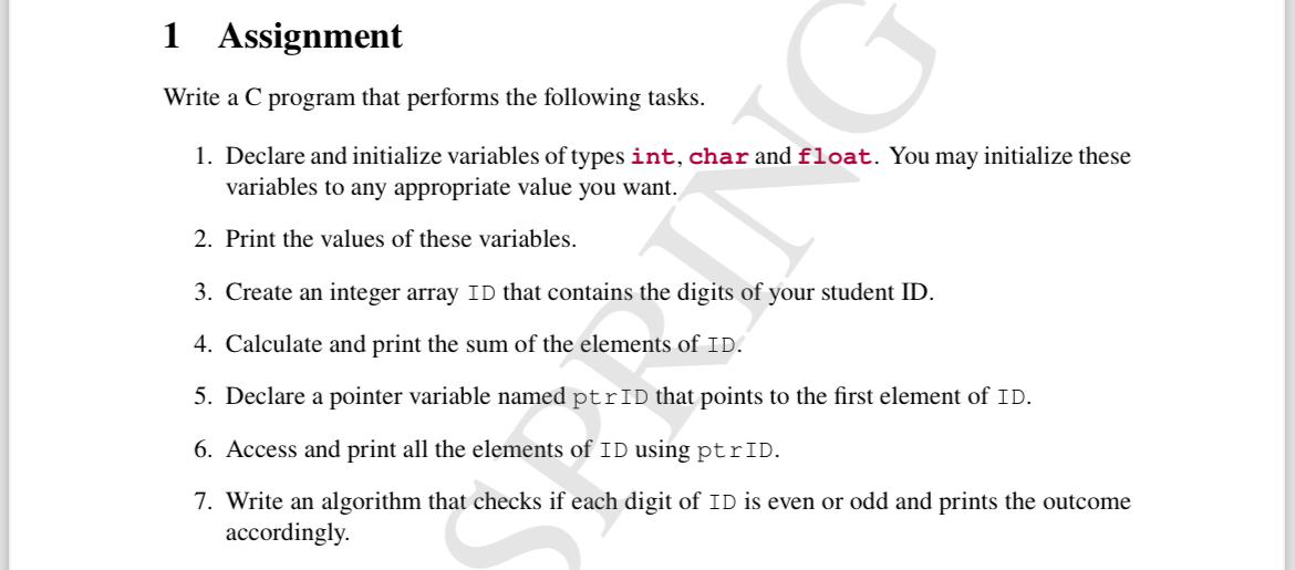 Solved 1 ﻿AssignmentWrite a C program that performs the | Chegg.com