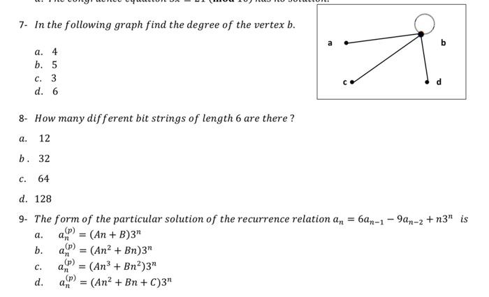 Solved 7- In the following graph find the degree of the | Chegg.com