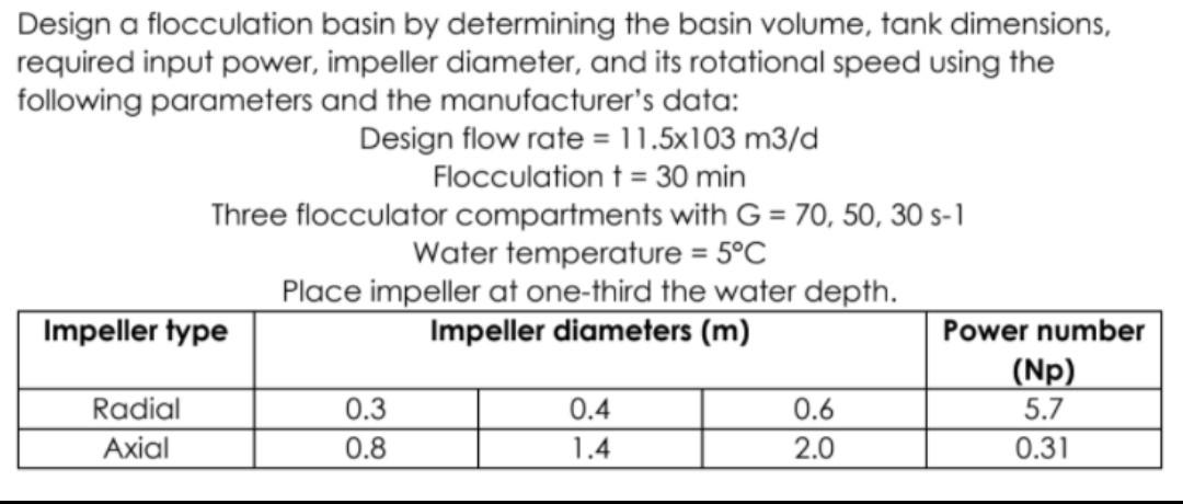 Solved Design a flocculation basin by determining the basin | Chegg.com
