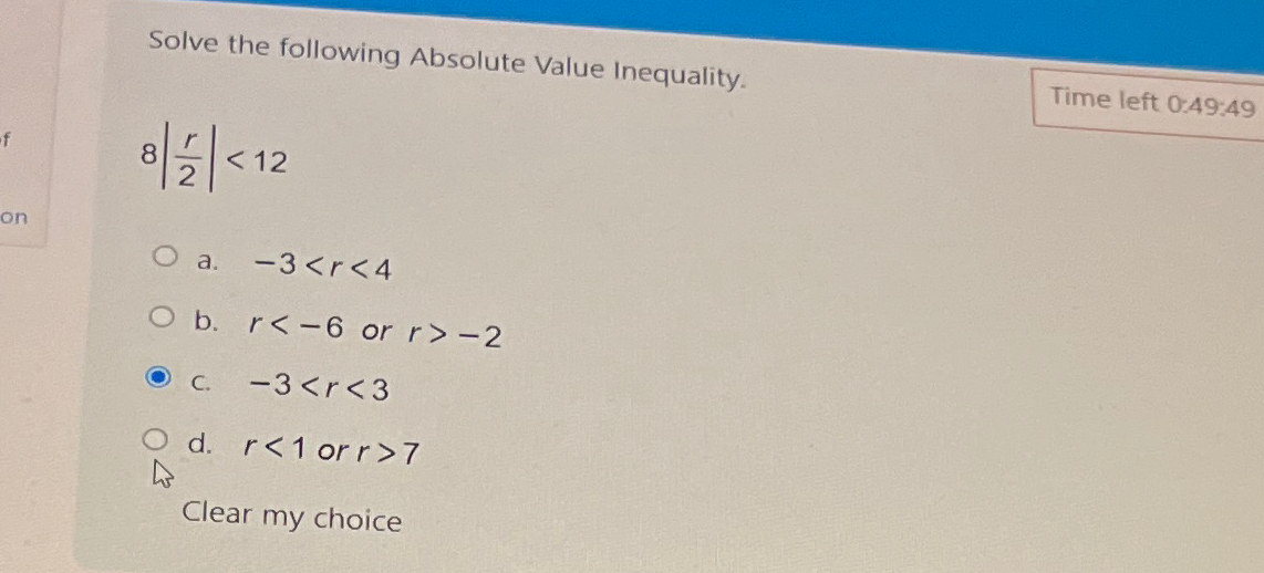 Solved Solve the following Absolute Value Inequality.Time | Chegg.com