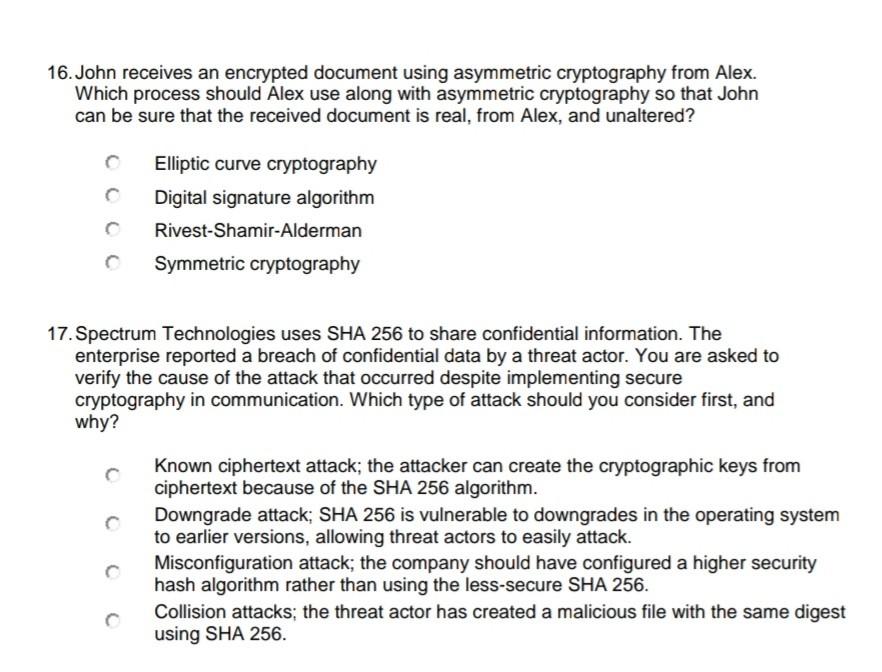 Solved 16.John receives an encrypted document using | Chegg.com