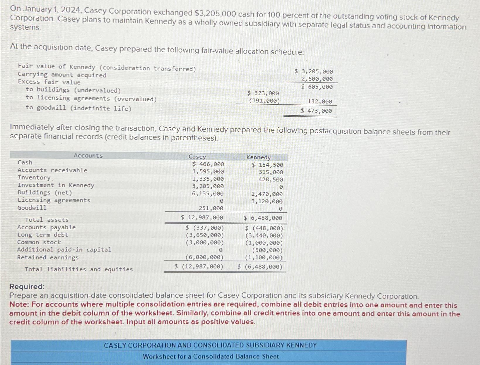 Solved On January 1, 2024, ﻿Casey Corporation exchanged | Chegg.com