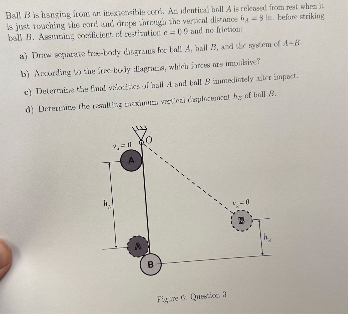 Ball B ﻿is hanging from an inextensible cord. An | Chegg.com