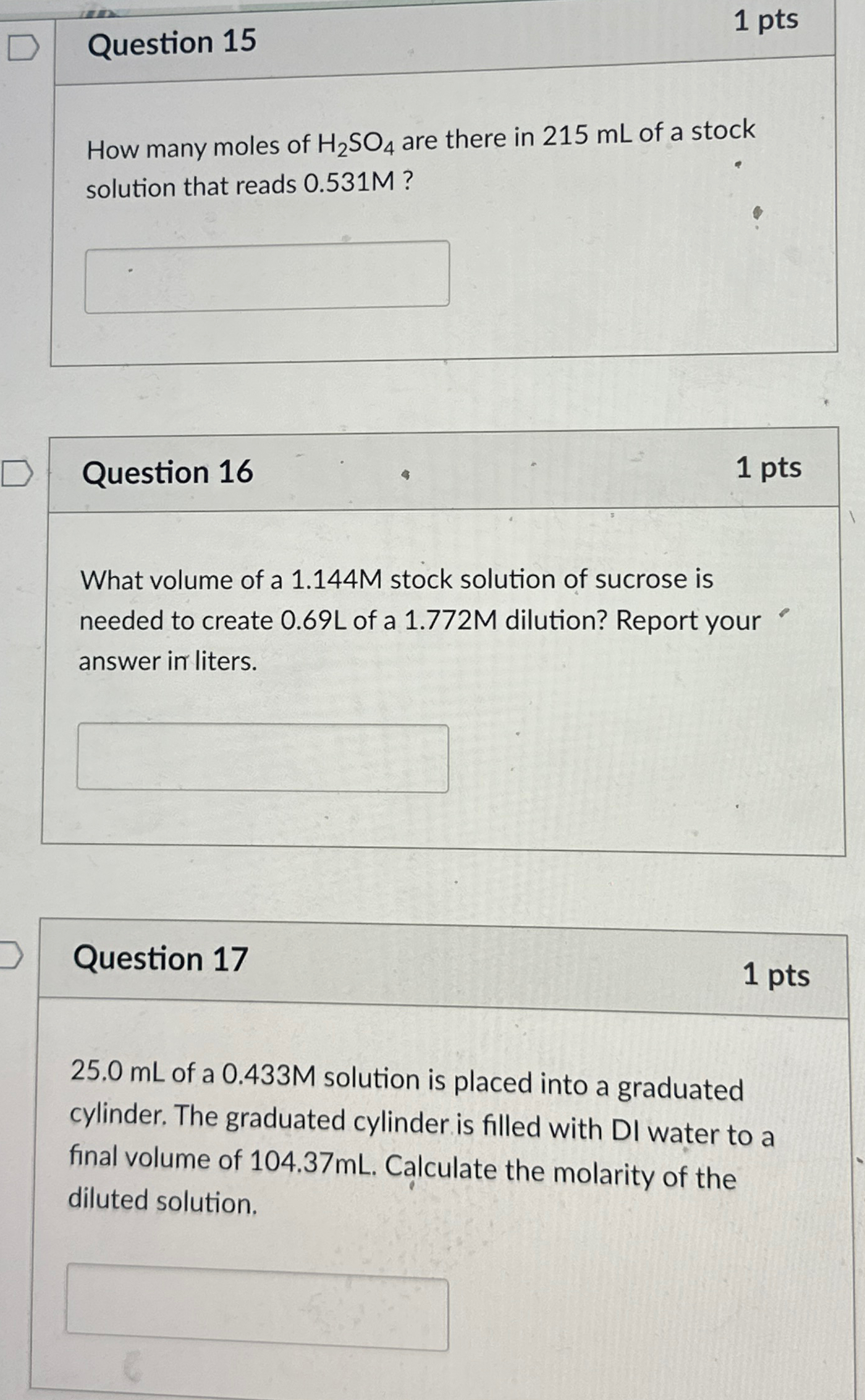 Solved Question 151 ﻿ptsHow many moles of H2SO4 ﻿are there | Chegg.com