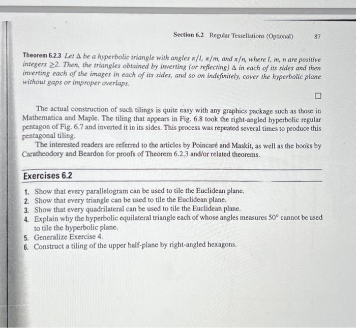 Theorem 6.23 Let Δ be a hyperbolic triangle with | Chegg.com