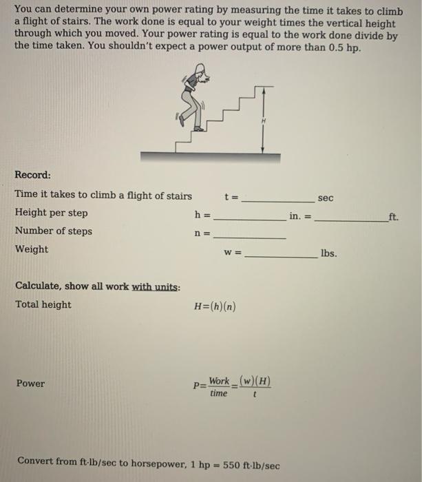 Solved You can determine your own power rating by measuring | Chegg.com