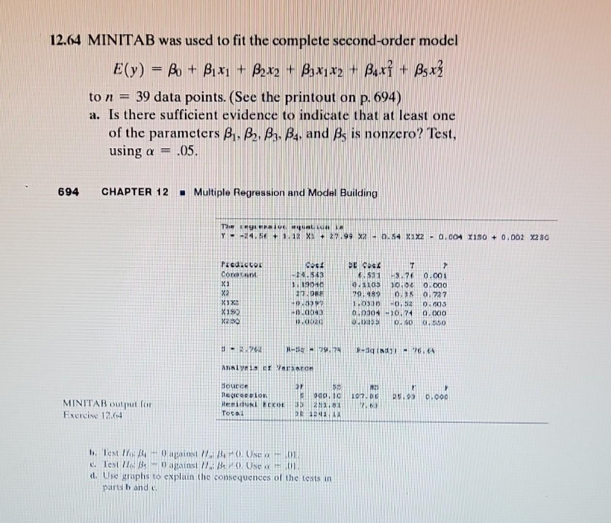 Solved 12.64 MINITAB was used to fit the complete | Chegg.com