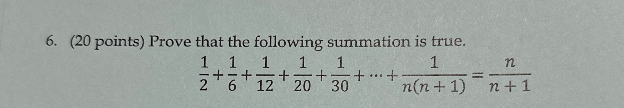 Solved (20 ﻿points) ﻿Prove that the following summation is | Chegg.com