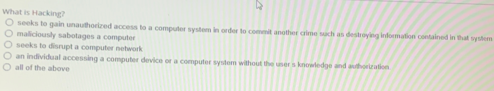 Solved What is Hacking?seeks to gain unauthorized access to | Chegg.com
