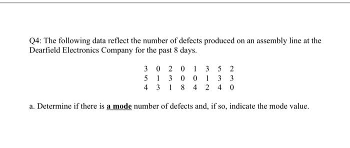 Solved Q4: The following data reflect the number of defects | Chegg.com