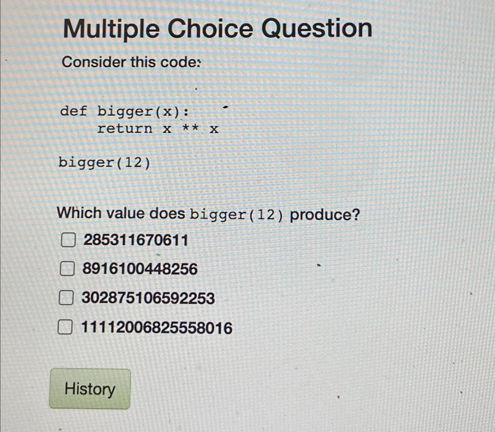 Solved Multiple Choice QuestionConsider this code:def | Chegg.com