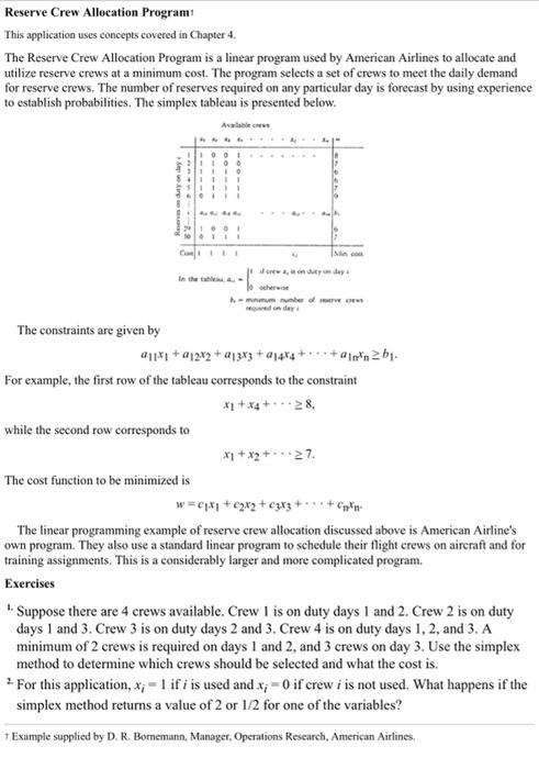 Reserve Crew Allocation Program This application uses | Chegg.com