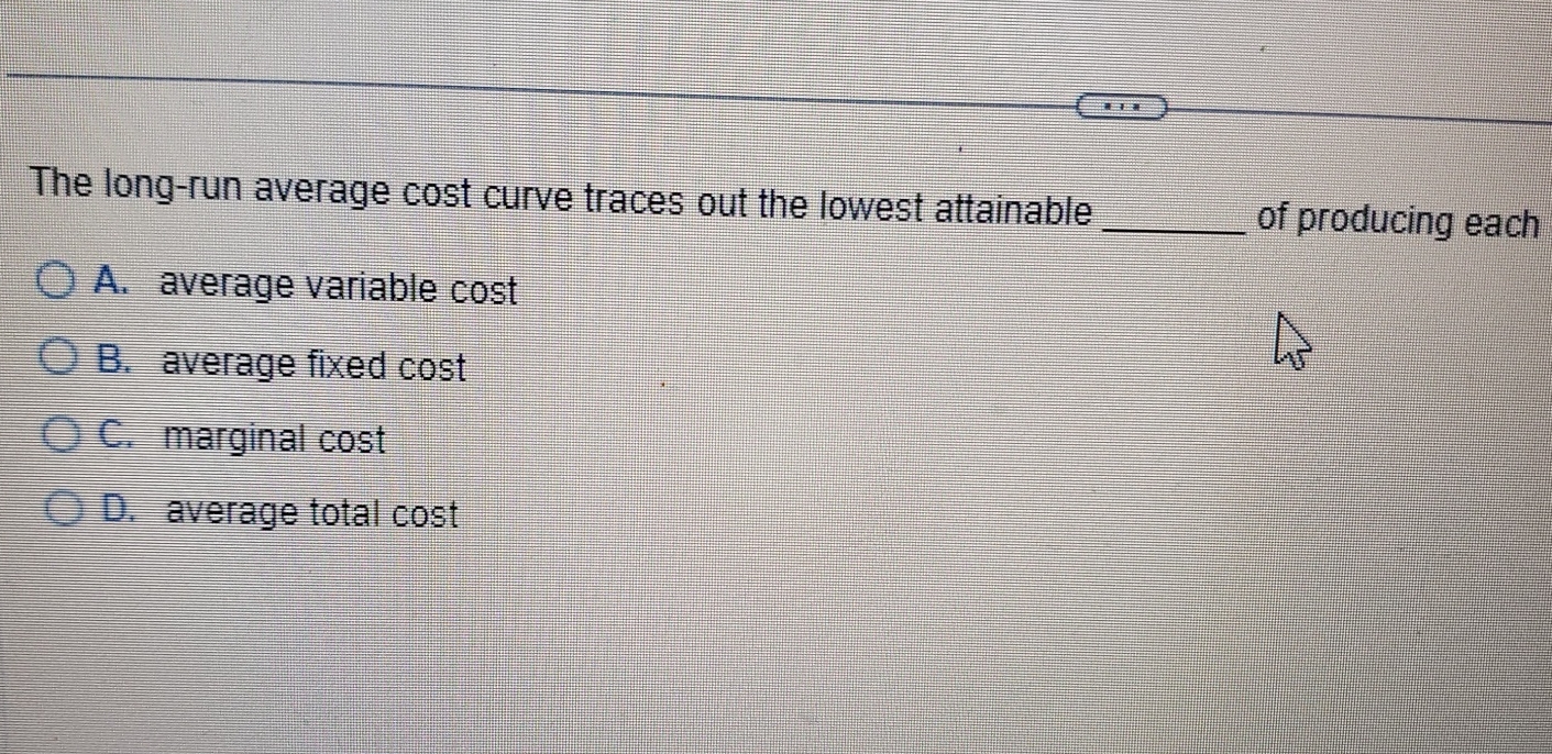 Solved The long-run average cost curve traces out the lowest | Chegg.com