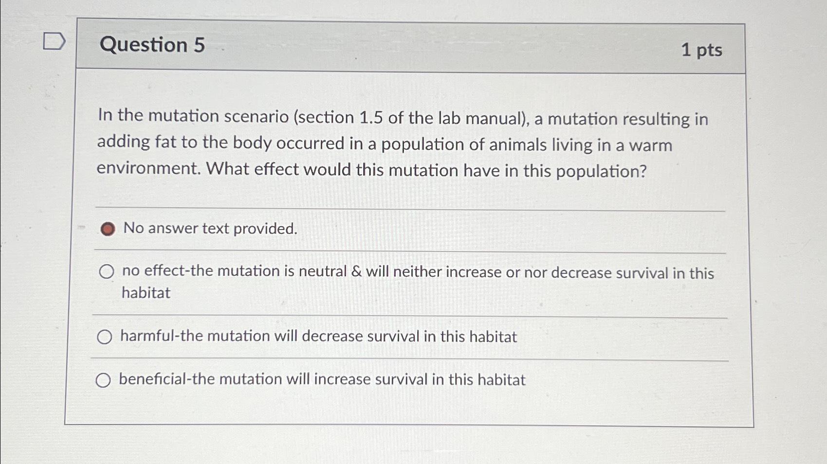 Solved Question 51 ﻿ptsIn the mutation scenario (section 1.5 | Chegg.com
