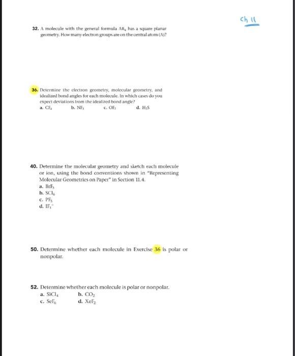 Solved 32. A molecule with the keneial formula AB4 has a | Chegg.com