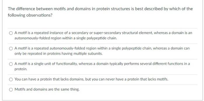 Solved The difference between motifs and domains in protein | Chegg.com