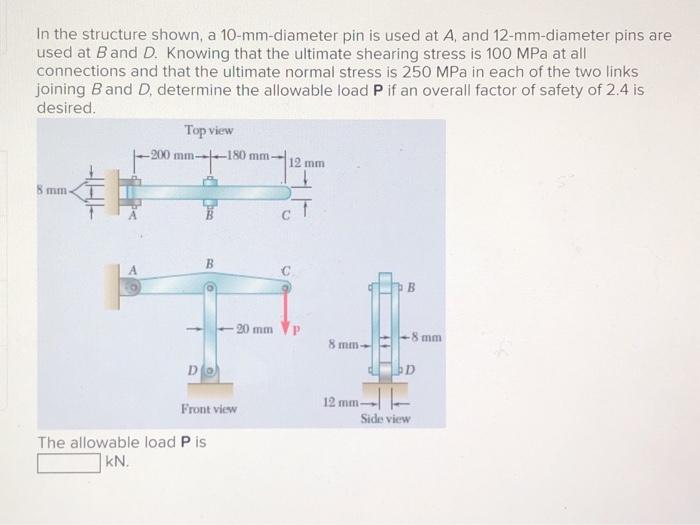 Solved In the structure shown, a 10-mm-diameter pin is used | Chegg.com