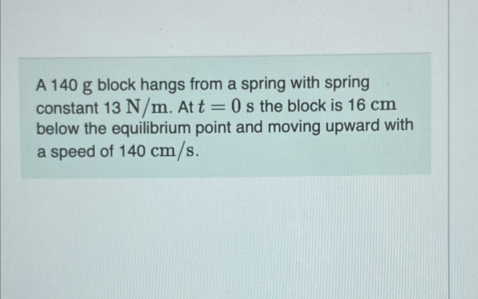 Solved A 140g ﻿block hangs from a spring with spring | Chegg.com