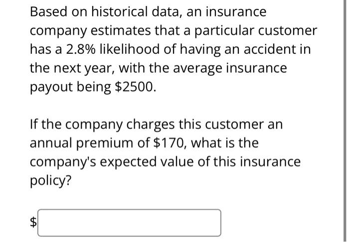 Solved Based on historical data, an insurance company | Chegg.com