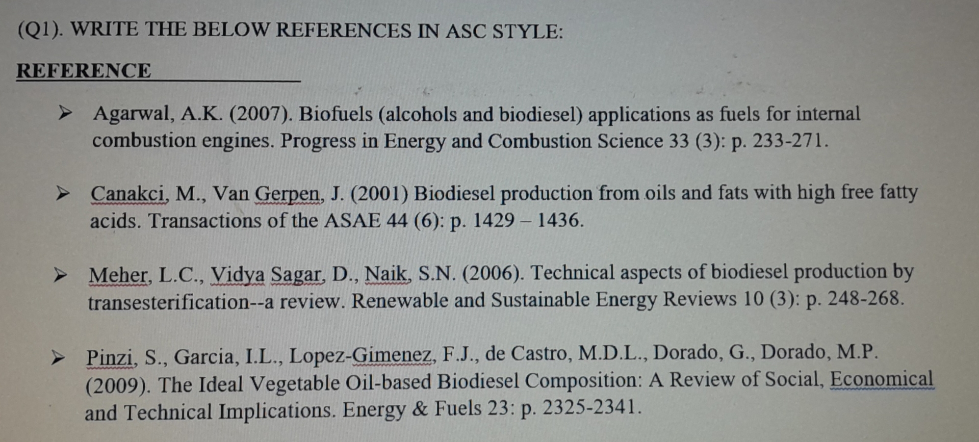 Solved (Q1). ﻿WRITE THE BELOW REFERENCES IN ASC | Chegg.com