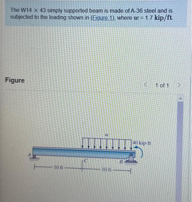 Solved The W14 ×43 simply supported beam is made of A- 36 | Chegg.com