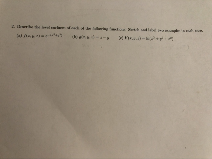 Solved 2. Describe the level surfaces of each of the | Chegg.com