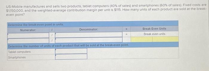 Solved US-Mobile manufactures and sells two products, tablet | Chegg.com