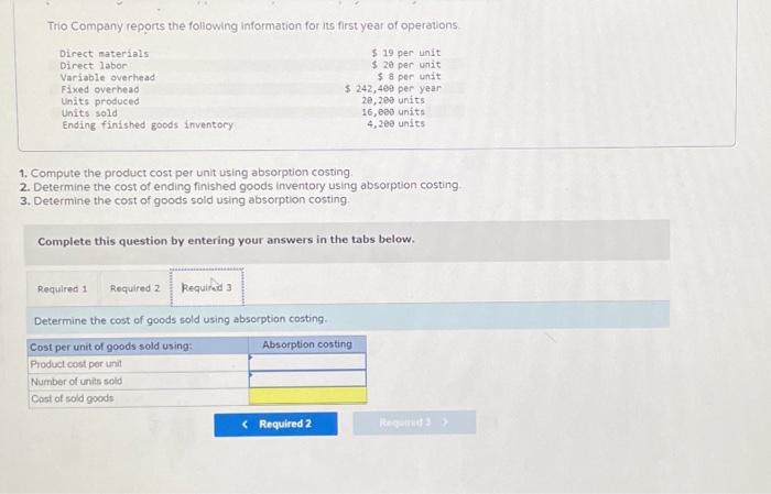 Solved Trio Company reports the following information for | Chegg.com