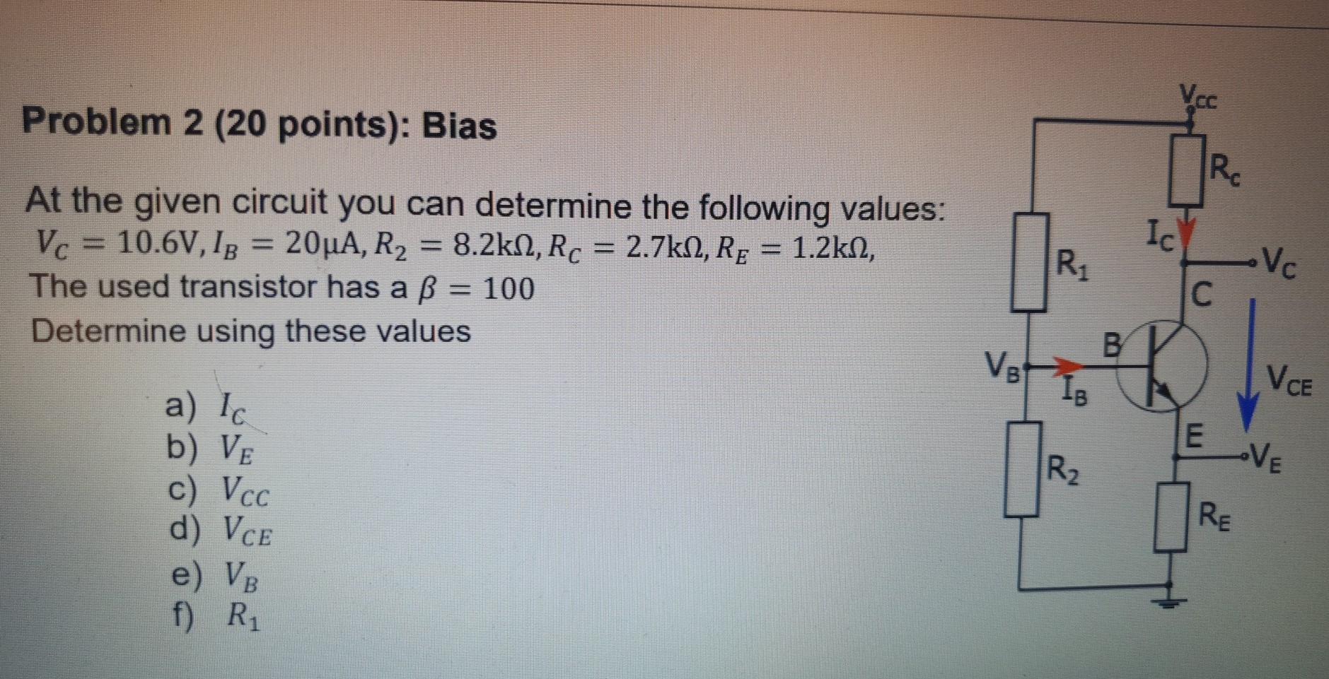 Solved Vec Problem 2 (20 points): Bias Rc Ic At the given | Chegg.com