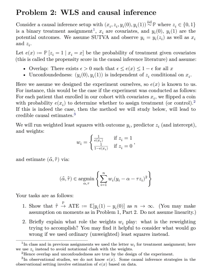 Solved Problem 2: WLS and causal inferenceConsider a causal | Chegg.com