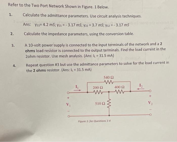 Solved Refer to the Two Port Network Shown in Figure. 1 | Chegg.com
