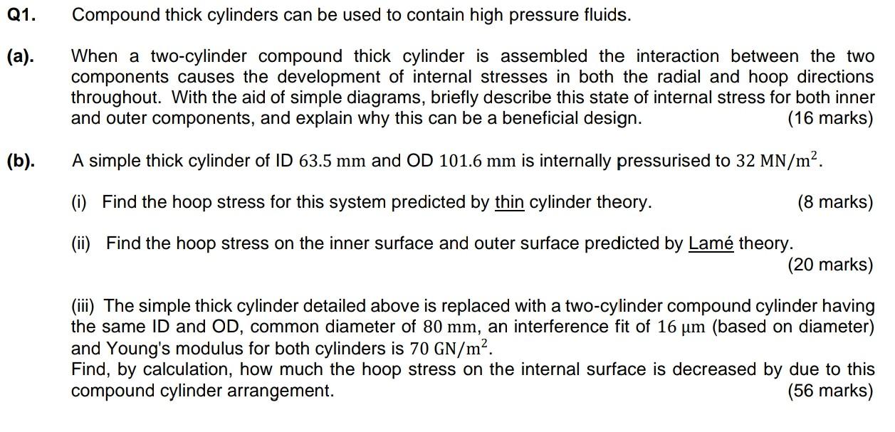 Solved 1. Compound thick cylinders can be used to contain | Chegg.com